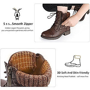 STQ Women Fashion Ankle Bootie Casual lace up Short Combat Boots Brown 9