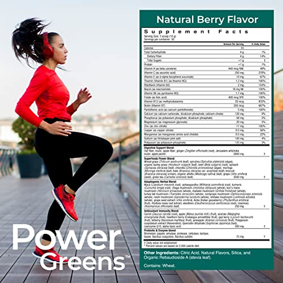Power Greens, Superfoods Greens Powder, Super Greens, Improve Energy, Recovery and Performance, Probiotics & Digestive Support, Berry Flavor, 30 Servings