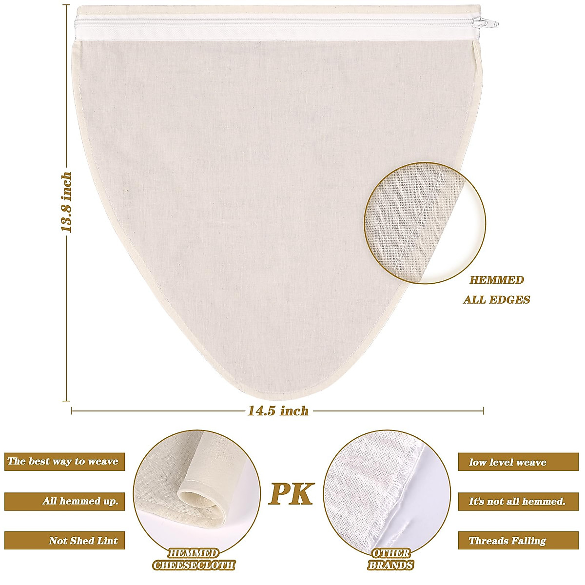 WMKGG Ultra Fine Mesh Milk Bag Strainer, 3-Pack Reusable Cheesecloth Nut Milk Bag with Stainless Steel Handle Frame for Filter NutMilk, Coffee, Milk, Butter, Juices and Fresh Cheese (Large Size)