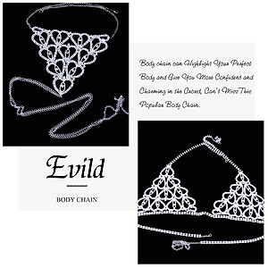 Evild Crystal Body Chain Silver Bikini Bra Chain Suit Beach Waist Belly Chain Crop Top Underwear Body Jewelry Accessories for Women