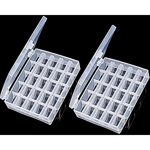 Bobbin Box，Machine Bobbin Organizer Plastic Case，Transparent 25 Slots Empty Bobbins Spools Box，Sewing Craft Plastic Case Storage Box for Sewing Machine (2-Pack)