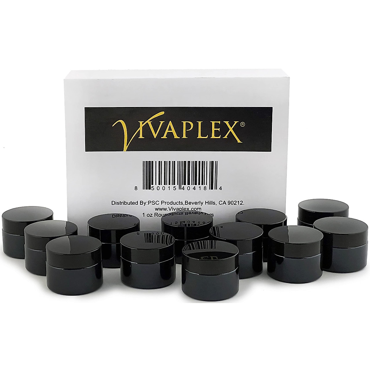 Vivaplex, 12, Black, 1 oz, Round Glass Jars, with Inner Liners and black Lids