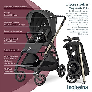 Inglesina Electa Stroller, Upper Black - Full-Size Stroller for Babies & Toddlers Up to 55 lbs - Compact Design - Car Seat & Bassinet Compatible - One-Handed Open & Close - BPA Free