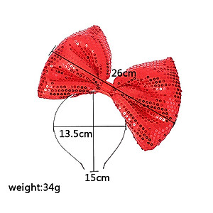 Faylay Women Sequin Big Cloth Bowknot Headband Solid Color Cute Bow Knot Headwear for Cosplay Party (6-MHSLP)