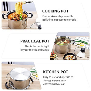 Cabilock Slow Cooker Slow Cooker Stainless Steel Stock Pot Small Stock Pot with Visual Glass Lid Soup Pot Cooking Pot Boiling Pot for Compact Living Kitchen Food Cooking 16x16x8cm/ 18X18X8.5cm Pots