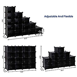 SONGMICS Shoe Rack, Space-Saving 15-Slot Plastic Storage Organizer Unit, Modular Cabinet, Ideal for Entryway Hallway Closet Garage, 44.5 x 14.2 x 34.6 Inches, Black ULPC44H