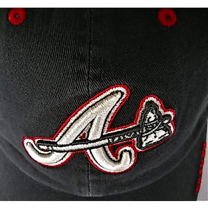 Atlanta Braves Unisex Adult Adjustable Low Profile Charcoal Gray Cap Hat with White and Black Embroidered A/Tomahawk Logo and Stitched Red Nickname on Bill