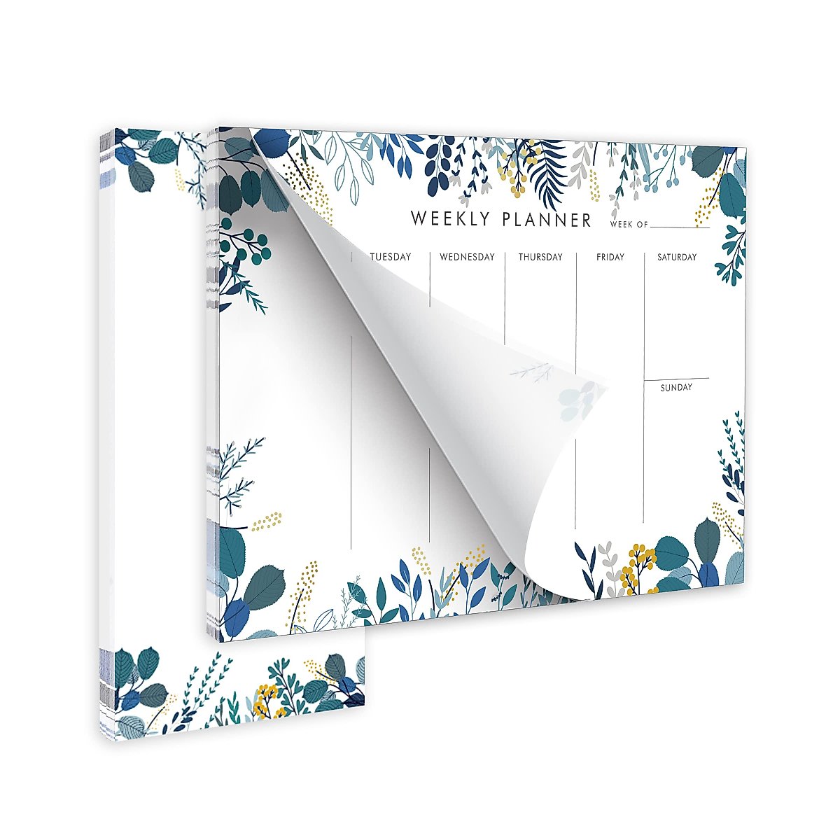 Weekly Planner Notepad Tear Off Set of 2 Weekly Calendar Pad 52 Undated To Do List Notepad Sheets Desk Planner Planning Pads Productivity Tracker for Work Goals Notes Schedule Ideas, Floral Blue