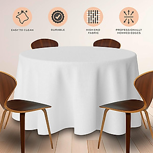[2 Pack] 120" Round Premium Tablecloths for Wedding | Banquet | Restaurant | 200 GSM Washable Fabric Table Cloth | White
