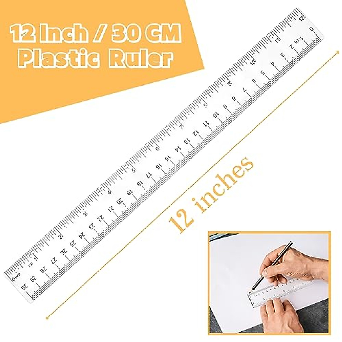 Plastic Ruler, Straight Ruler, 2PCS Clear Acrylic Ruler, 12 Inch Rulers with Centimeters and Inches, Measuring Tools for Student School Office