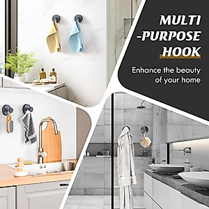 MOTAIPEAK Suction Cup Hooks for Shower,2Pcs Shower Hooks for Inside Shower,No Drill Towel Hooks for Bathroom Wall,Kitchen,Glass,Mirror,Tile to Hang Towels,Robes,Loofah-Grey