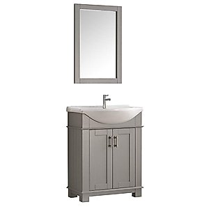 Fresca Hartford 30" Gray Traditional Bathroom Vanity with Quartz Countertop & White Ceramic Belly Bowl Sink - with Solid Wood Base Cabinet, Soft Closing Doors - Faucet Not Included