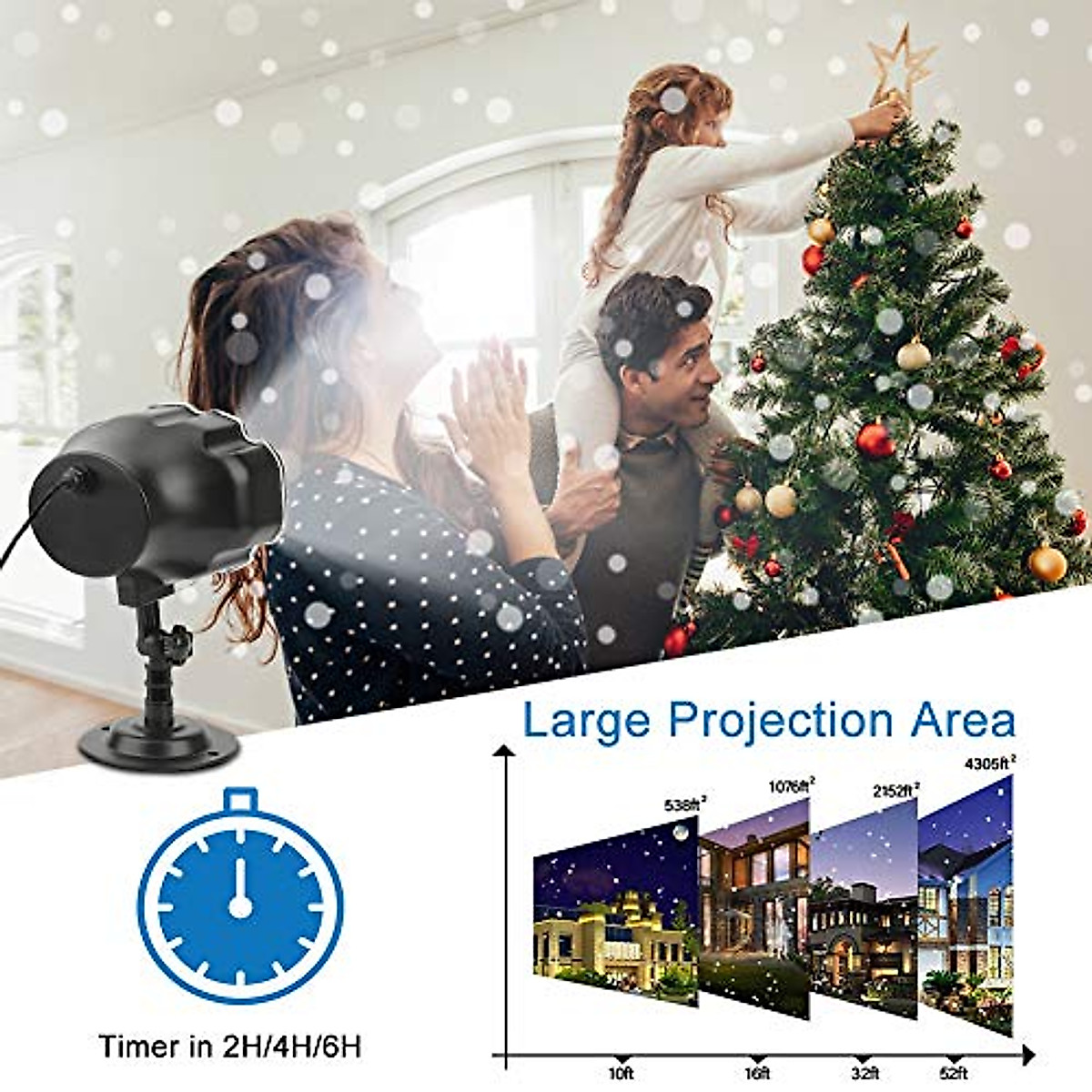 Snowfall LED Light Projector, Christmas Projector Lights with Remote Control, Rotating Snow Projector with IP65 Waterproof, Outdoor Decorative Lighting for Christmas Holiday, Party, Weeding, Garden