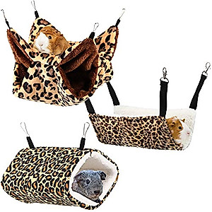 Boao 3 Pieces Small Pet Cage Hammock Rat Hammock Bed Small Animal Hanging Hammock Hanging Tunnel Cage Leopard Hammock Bed Nest Sleeper for Hamster Ferret Small Animals