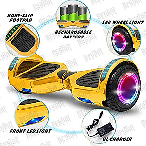 Newest Generation Electric Hoverboard Dual Motors Two Wheels Hoover Board Smart Self Balancing Scooter with Built-in Bluetooth Speaker LED Lights for Adults Kids Gift (Chrome Gold)