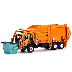 FUBARBAR Garbage Truck Toy, Model 1:43 Scale Metal Diecast Recycling Clean Trash Garbage Rubbish Waste Transport Truck Alloy Model Car Toy Garbage Cans for Kids Birthday Party Supplies(Orange)