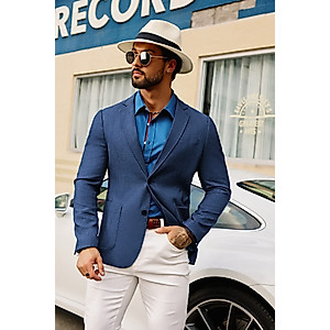 Mens Casula Sport Coat Casual Blazer One Button Business Suit Jacket for Wedding Bridegroom Tuxedos Denim Blue XL