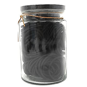 Rae Dunn by Magenta LL PONYTAIL HOLDERS Large Jar, 150 elastic hair bands ties, 5.5" tall x 3.75" wide, Glass, Bathroom, Bedroom, Scrunchy, Holder, Storage, Organizer, Apothecary, Vanity