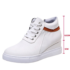 NOGOQU Women's Platform Wedge Tennis Walking Shoes Breathable Lightweight Leisure Casual Round Toe Comfort Fashion Sneaker Lace-Up Pumps Casual Single Shoes (White, 9)