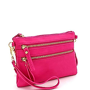 Multi Pocket Soft Faux Leather Wristlet Small Wristlet Crossbody Bag for Travel (Plain Mustard)