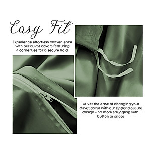 Linenwalas Duvet Cover Set King Size - Viscose Derived from Bamboo Soft, Breathable, Light Weight, Cooling Comforter Cover with Zipper Closure and Corner Ties (King, Avocado Green)