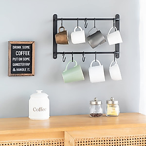 Mkono Mug Racks for Wall 2 Tier Coffee Cup Hanger Holder with 10 Mug Hooks Modern Coffee Mug Hanger Wall Mount Tea Cups Mugs Storage Display Organizer for Kitchen Dining Room Coffee Bar, Black
