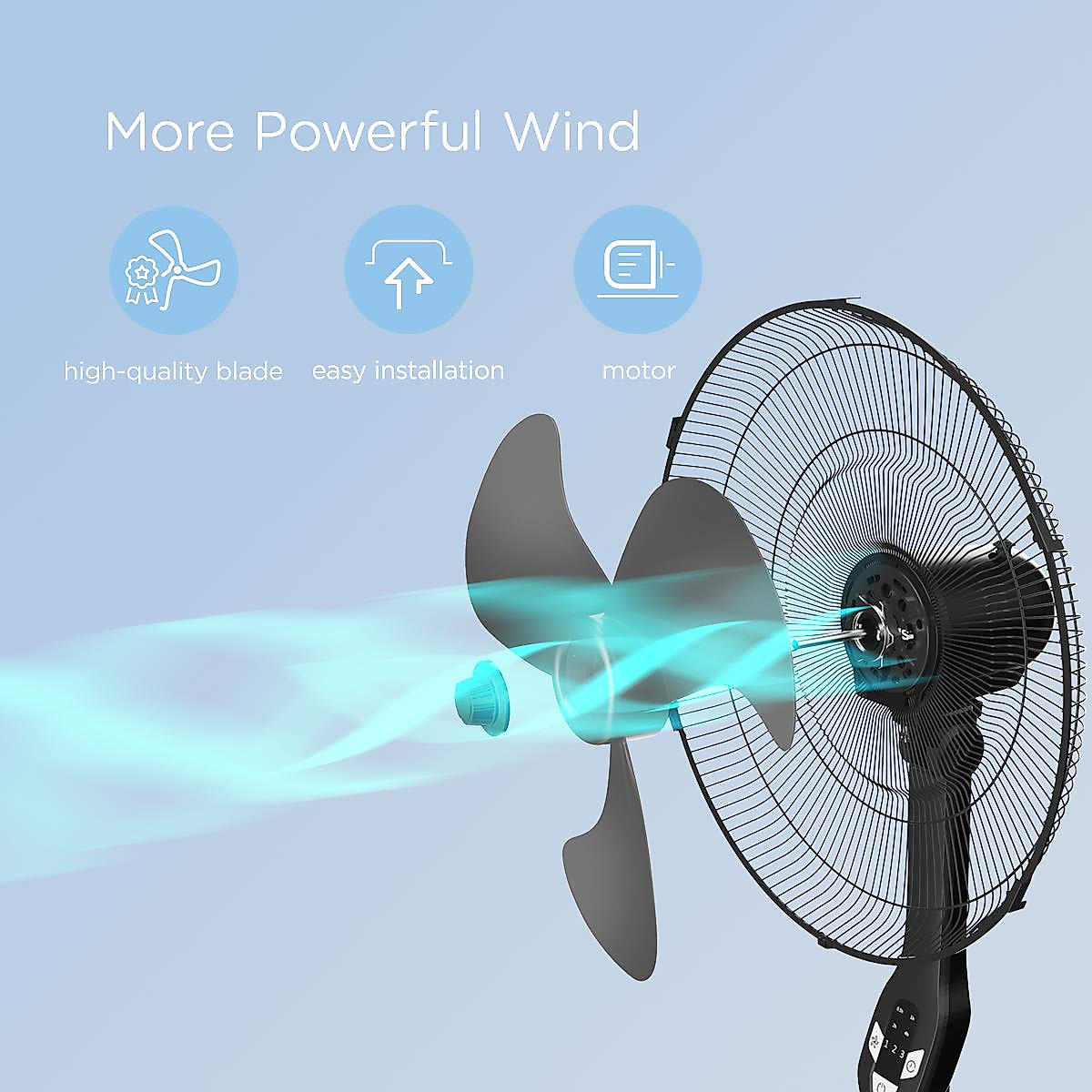 PELONIS 18" Quiet Oscillating Pedestal Fan with LED Display, Remote Control, 3 Speeds and Modes, 7.5h Programmed Timer for Home and Office, Glossy Black