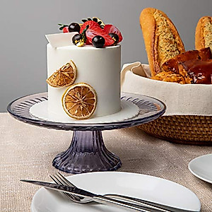 KMwares 9" D Colored Glass Round Cake Stand, Serving Platter, Multifunctional Dessert Plate with Beautiful Lavender Color for Wedding, Birthday Party, Kicthen Baking Ware