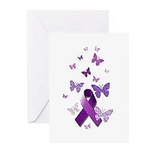 CafePress Purple Awareness Ribbon Greeting Card (20-pack), Note Card with Blank Inside, Birthday Card Glossy