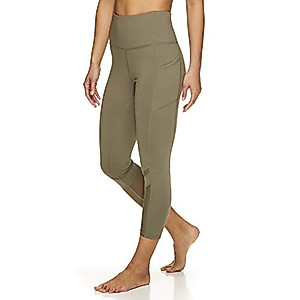 Gaiam Women's High Waisted Capri Yoga Pants - High Rise Compression Workout Leggings - Athletic Gym Tights - Dusty Olive Green, X-Small