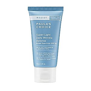 Paula's Choice RESIST Super-Light Daily Wrinkle Defense SPF 30 Matte Tinted Face Moisturizer, UVA & UVB Protection, Mineral Sunscreen for Oily Skin, Fragrance-Free & Paraben-Free, 2 Ounces