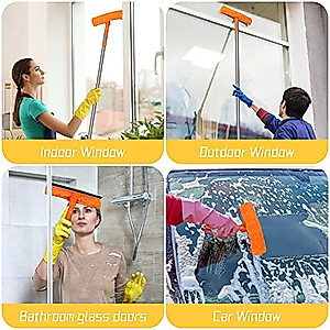 Mytium Window Cleaning Squeegee Kit,2 in 1 Window Squeegee with 5ft/60inch Extension Pole Long Handle & Groove Cleaning Tool for Window,Car,Shower Glass Door,Mirror,Indoor & Outdoor