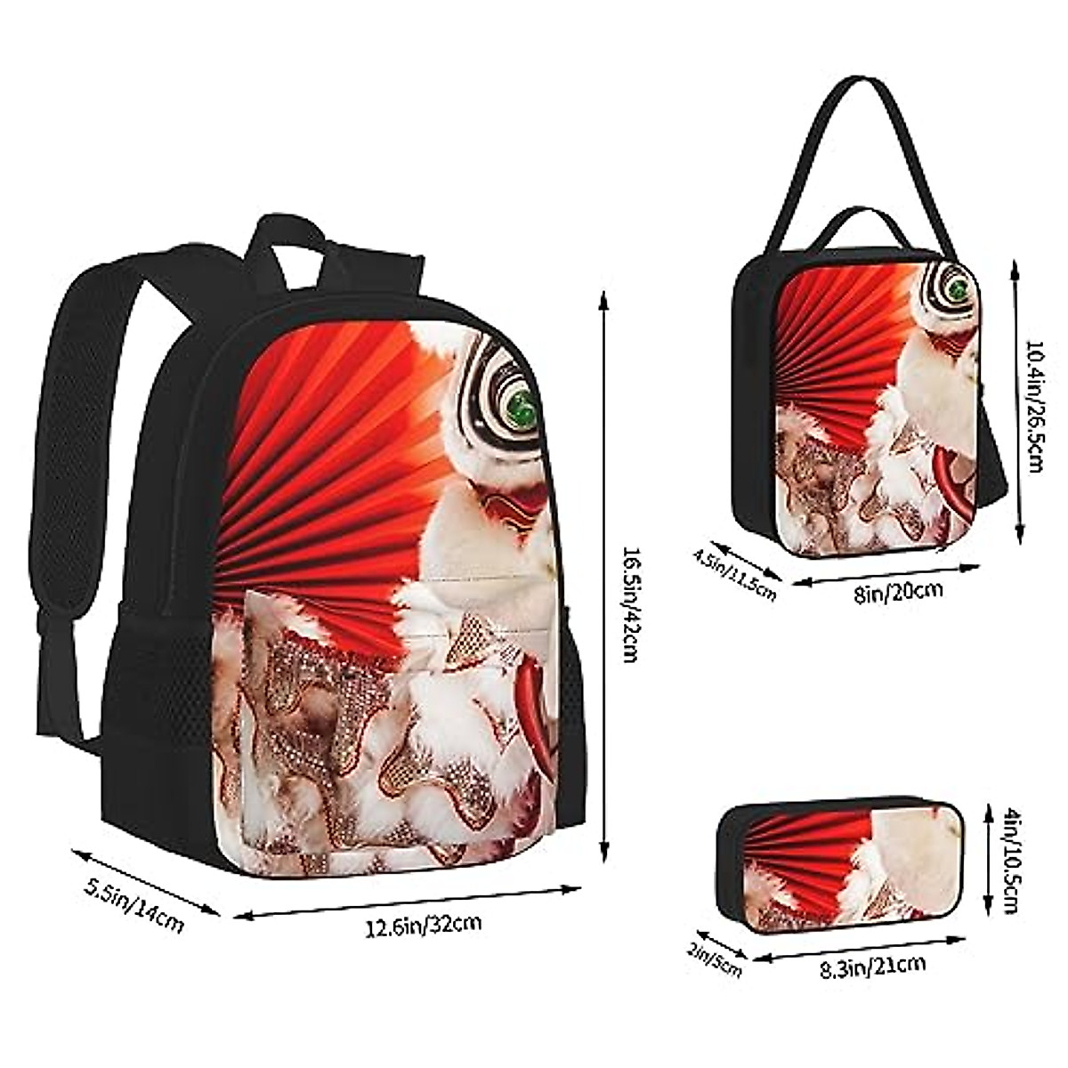 Spring Festival Lion Dance 3 Piece Backpacks Set Cute Adjustable Shoulder Strap Daypack Combination Bag