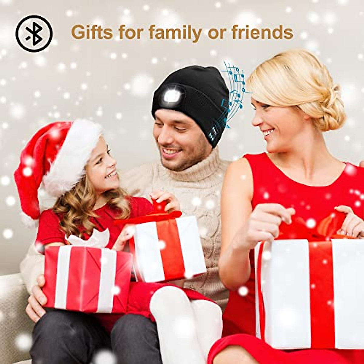 Ocatoma Bluetooth Beanie Warm Hat with Light Headphone Unique Tech Gifts for Men Dad Him Teenage Christmas Stocking Stuffers Black