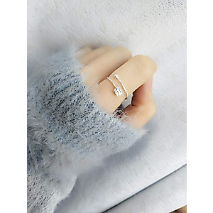 NewZenro Love Arrow Sword Asymmetric Wrap Open Rings for Women Adjustable Minimalist Small Thin Sterling Silver Engagement Statement Promise Finger Knuckle Rings for Her