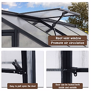 6' x 8' Walk-in Greenhouse Polycarbonate Panel Hobby Greenhouses with Aluminum Frame Heavy Duty with 1 Vent Window & Lockable Door for Outdoor,Patio, Backyard, Garden