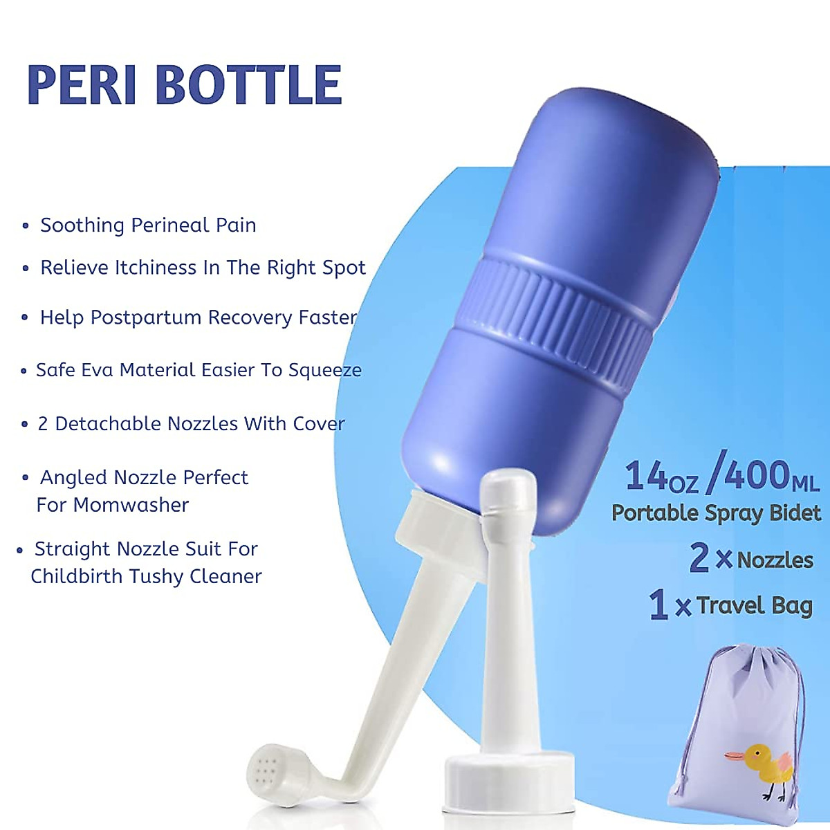 Postpartum Peri Bottle Upside Down Mom Spray Bottle Shattaf Portable Bidet for Postpartum Care, Baby Mom Washer 2In1 Travel Handheld Personal Hygiene Toilet Bottle 400Ml Bonus Angled Nozzle & Bag