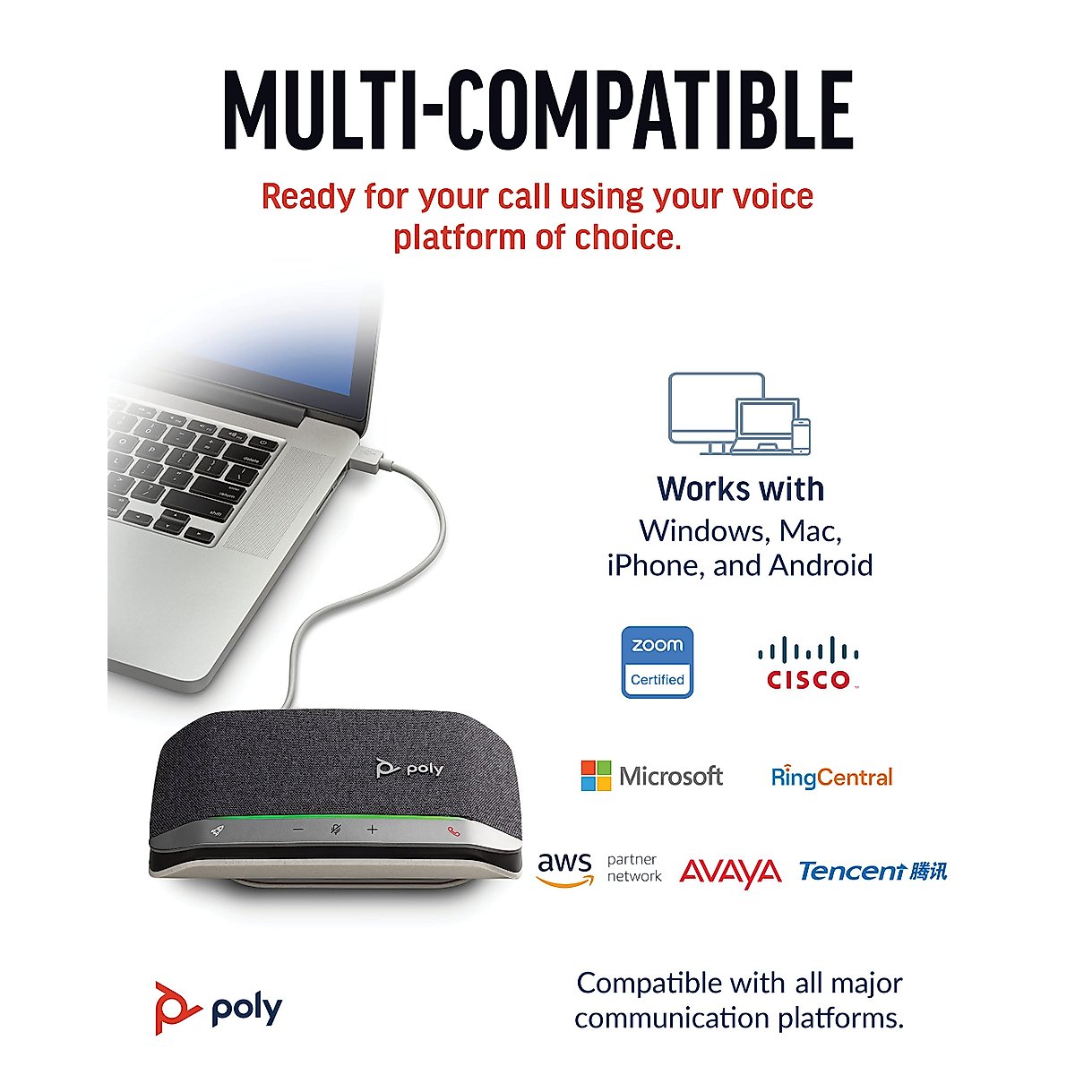 Poly Sync 20 USB-A Personal Portable Smart Speakerphone (Plantronics) - Connect to Mobile via Bluetooth, PC/Mac via Included USB-A Cable - Noise/Echo Reduction - Works w/Teams, Zoom - Amazon Exclusive