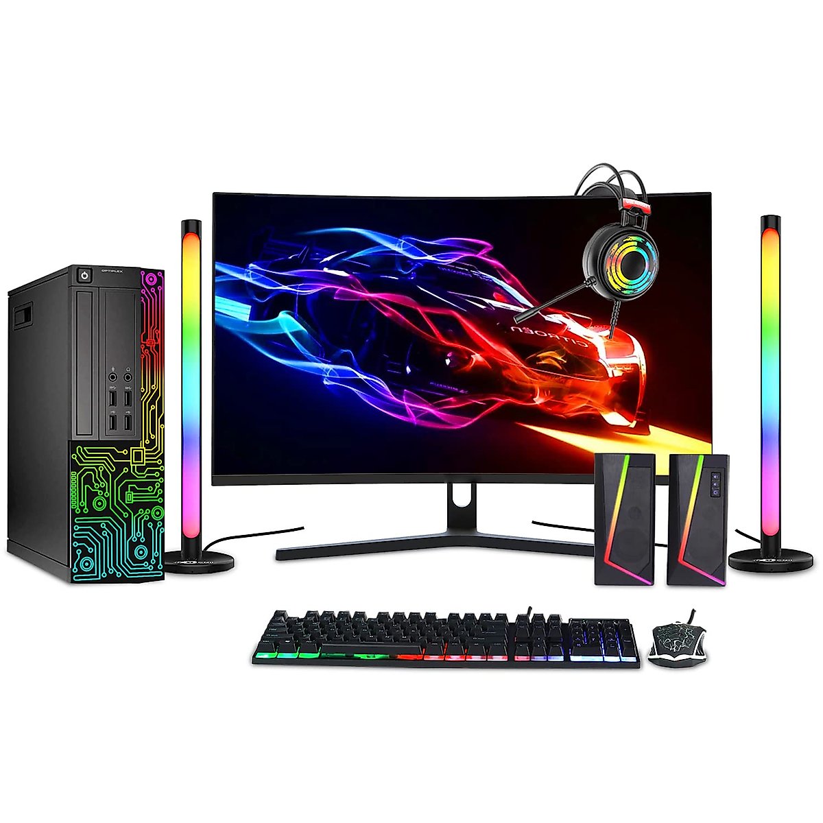 Dell OptiPlex RGB Desktop Computer PC, Intel Core i7 up to 3.8GHz, GeForce GT 1030 2G, 16G RAM, 512G SSD, 27 inch Gaming Monitor, RGB Keyboard Mouse, RGB Speakers, RGB Headset, WiFi, W10P64 (Renewed)