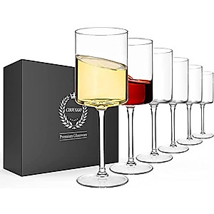 Chouggo Square Wine Glasses Set of 6, Hand Blown Crystal Red Wine or White Wine Glass 11.4Oz - Hand Crafted by Artisans - Gifts for Women, Men, Wedding, Anniversary, Christmas, Birthday