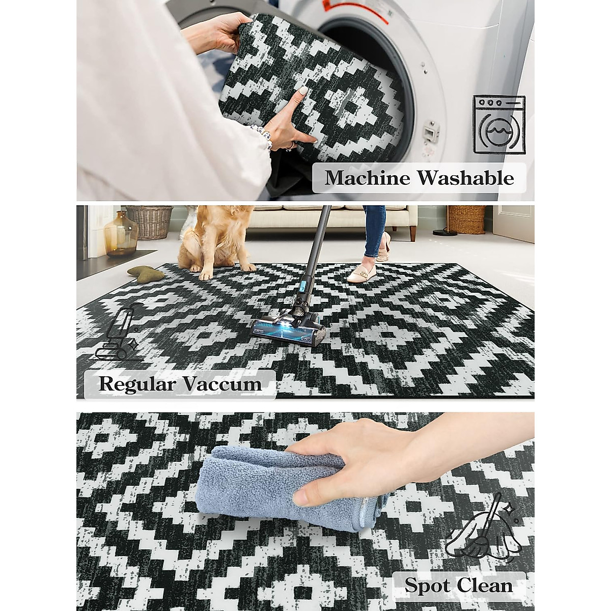 Lahome 2x5 Kitchen Runner Rugs Non Skid Washable, Black and White Hallway Runner Rug Non Slip Laundry Room Runner, Modern Moroccan Trellis Ultra-Thin Carpet Runner for Bedroom Bathroom Entryway