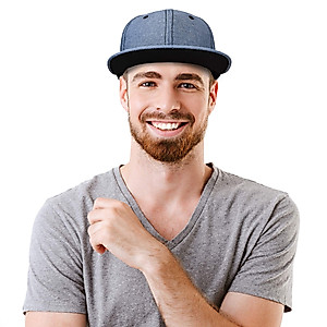 DALIX Premium Flat Bill Baseball Cap Structured Hat Snap Back Chambray in Navy Blue