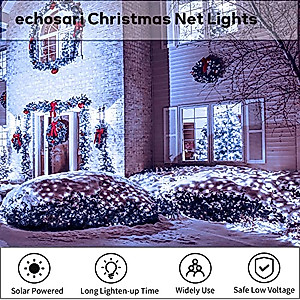 echosari Solar Powered 120 LED Net Mesh String Lights with IP65 Waterproof & 8 Modes, 5.9Ft x 3.9Ft Dark Green Cable Fairy Icicle String Lights for Fence/Garden/Wedding Party (Cool White)