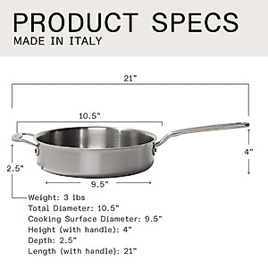 Made In Cookware - 3.5 Quart Stainless Steel Saute Pan - 5 Ply Stainless Clad - Professional Cookware - Induction Compatible - Crafted in Italy