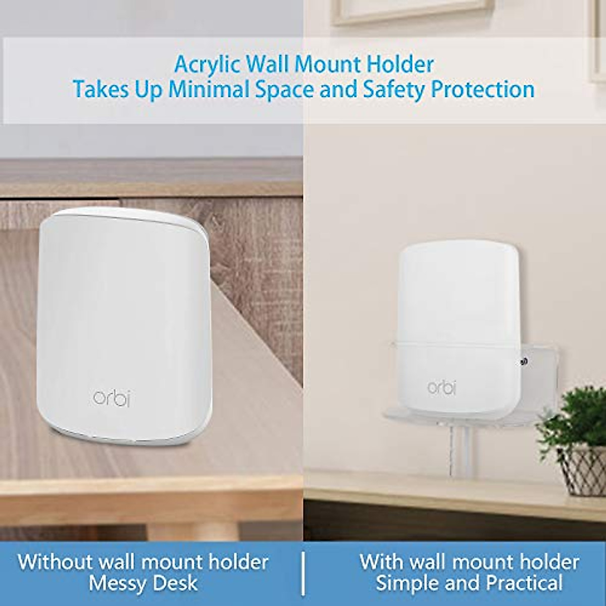 Acrylic Wall Mount Holder for NETGEAR Orbi Larger Whole Home Dual Band Mesh WiFi 6 System (RBK351)(RBK352)(RBK353)(AX1800) - Bracket Hanger Stand Holder for Orbi Larger WiFi 6 by TIUIHU (2-Pack)
