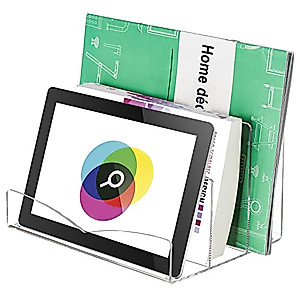 Jucoan Clear Acrylic Mail Sorter Organizer, Envelope Holder, 3 Sections Desktop File Holder Stand for Envelop Mails, Letters, Home Office School 9 x7x 7 Inch