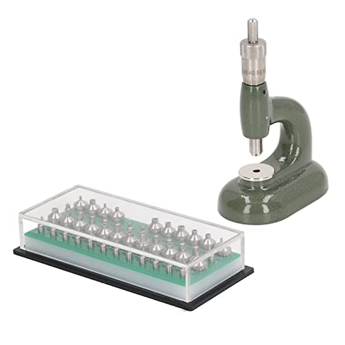 ViaGasaFamido Watch Press Tool Kit 48Pcs Dies Watch Repair Tool Watch Opener Watch Back Case Closer Watchmaker Jewelling Tool Aluminum Alloy Green with Storage Box