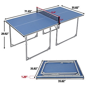 F2C 6'x3' Foldable Ping Pong Table with Net Instant Set-up Table Tennis Table, Compact Midsize Regulation Height for Indoor Outdoor