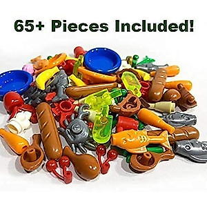 Brick Loot Over 90 Pcs Toy Sushi Food Building Blocks - City Kitchen Maki Roll Accessories Pack - Fits Lego Minifigures, Carrots Lobsters Crabs Bread Plates Apples Cherries Chicken Fish, Ice Cream