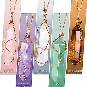 5 Pieces Crystal Necklaces, Healing Stones Spiritual Pendant Natural Gemstone Jewelry with Adjustable Chain for Women Girls (Vivid Color with Gold Chain)